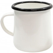 TableCraft 80008, 6 oz Enamel Mug, White w/ Black Rim