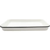TableCraft 80012, 16" x 11 1/2" Enamel Serving Tray, White w/ Black Rim