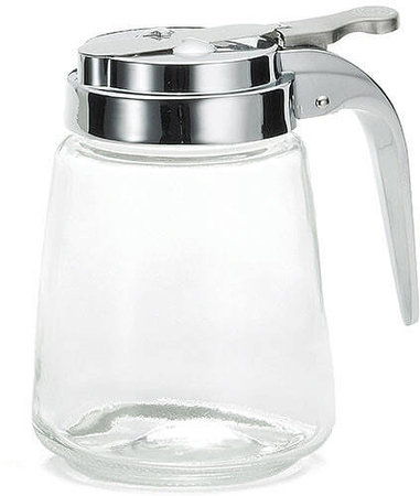 TableCraft 1370, 8 oz Glass Syrup Pourer w/ Chrome Plated Top