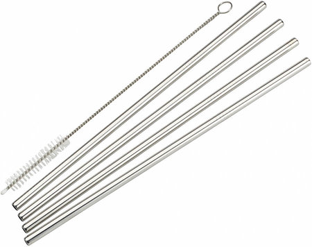 Winco SSTW-8S, 8 1/2" Stainless Steel Drinking Straw w/ Cleaning Brush ...