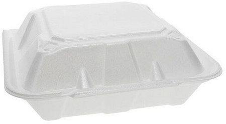 Pactiv Evergreen YTD199030000, 9" 3-Compartment Foam Clamshell Take-Out Container, White (150/case)